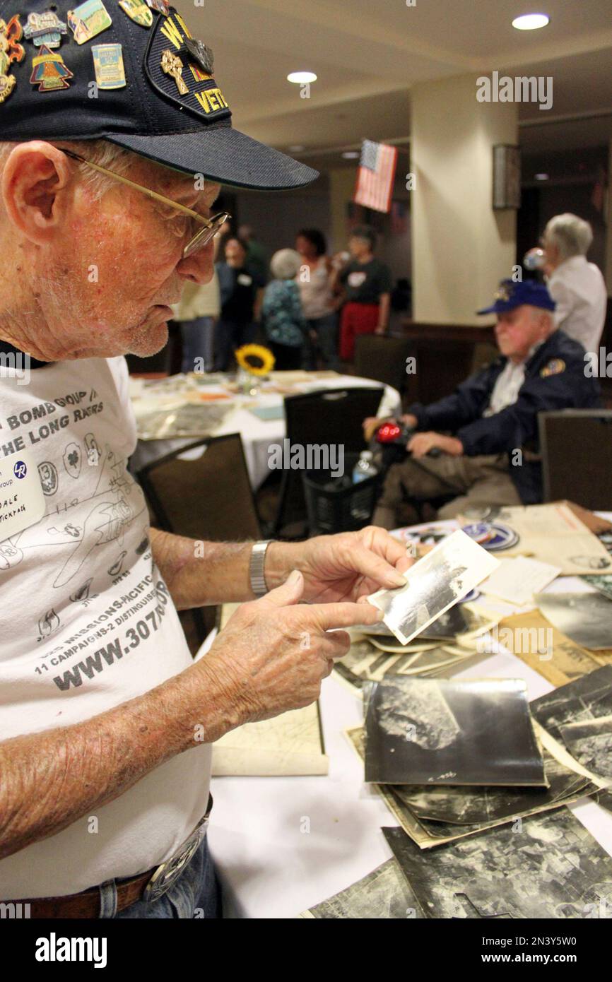 In this Sept. 18, 2014 image, World War II veteran Dale Stickrath tries ...