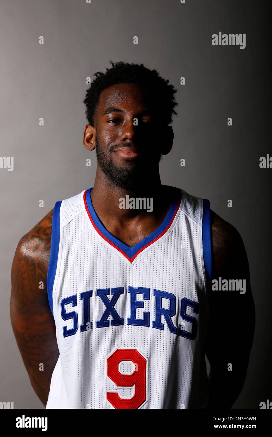 Philadelphia 76ers' Jakarr Sampson poses for a photo during the NBA ...
