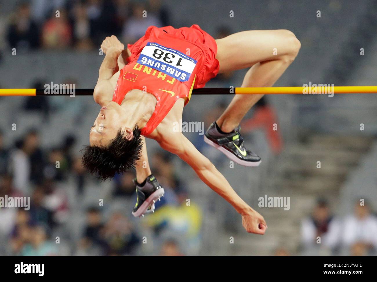 China's Zhang Guowei competes in men's high jump final at the 17th ...
