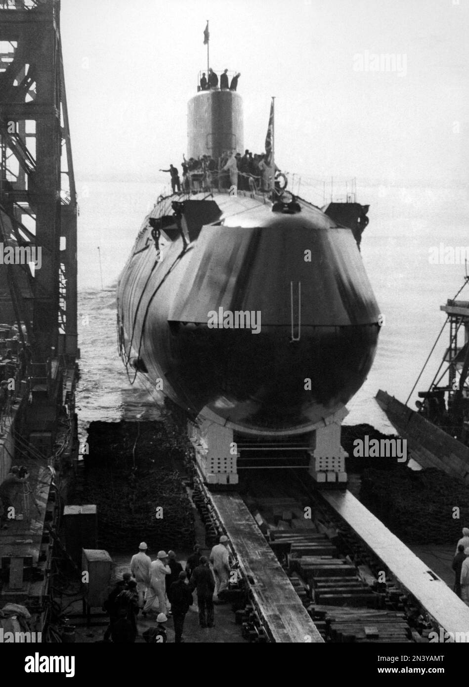 Britain's third Polaris submarine, the 55 million HMS Repulse, is seen ...