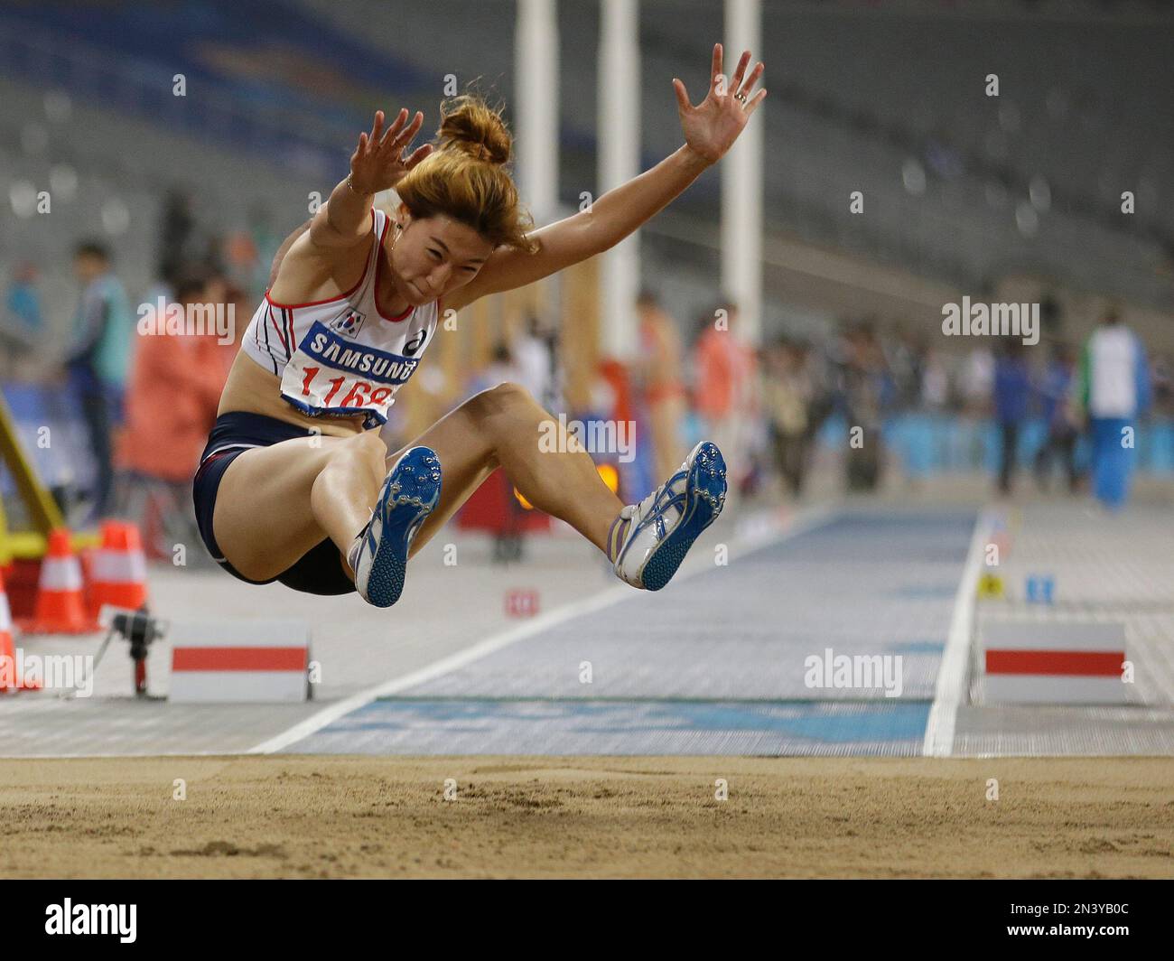South Korea's Bae Chanmi competes in women's long jump final at the ...