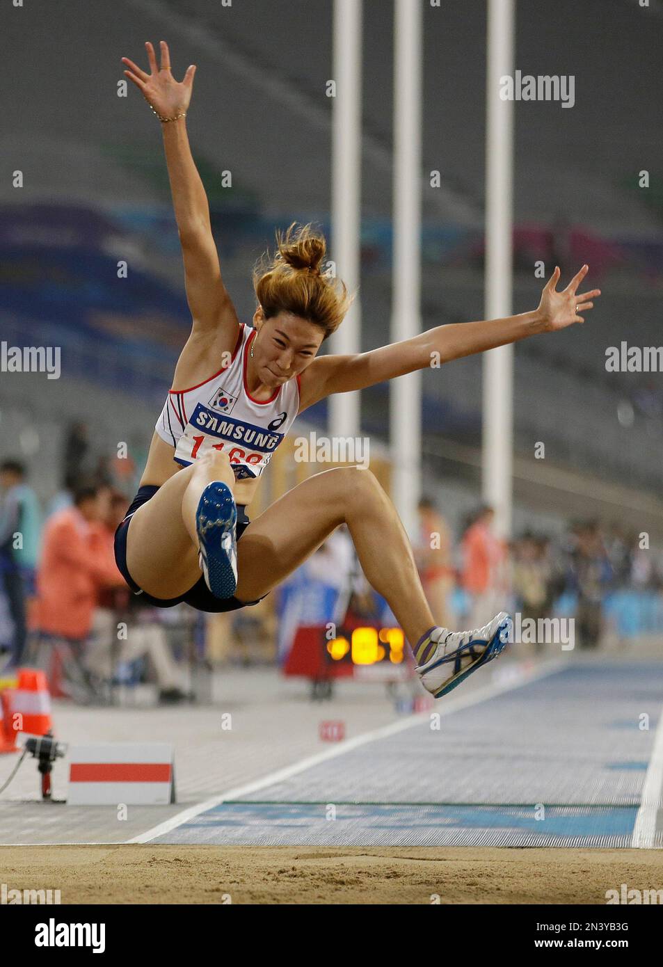 South Korea's Bae Chanmi competes in women's long jump final at the ...