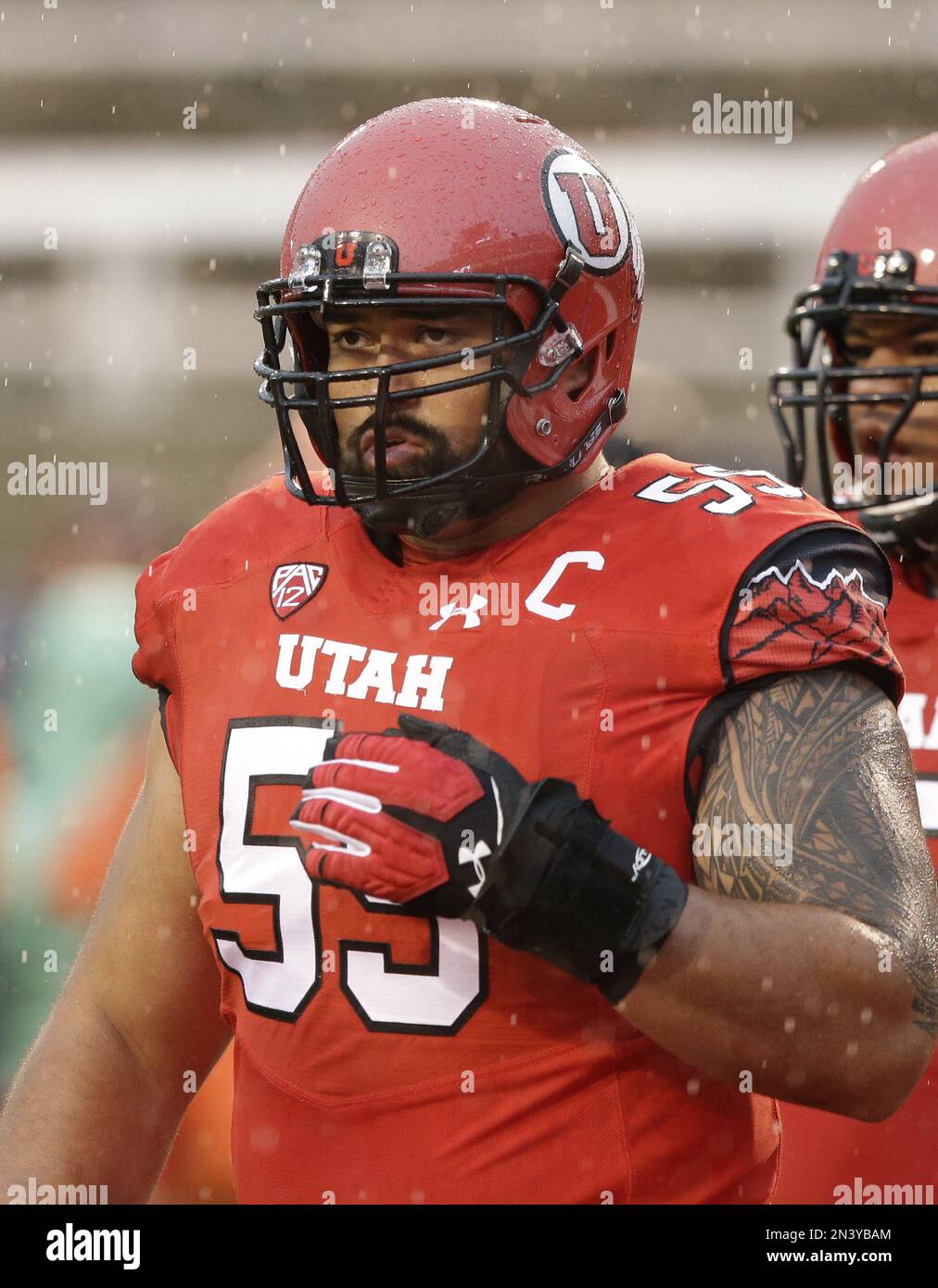 Utah offensive linesman Junior Salt (59) looks on during warm ups ...