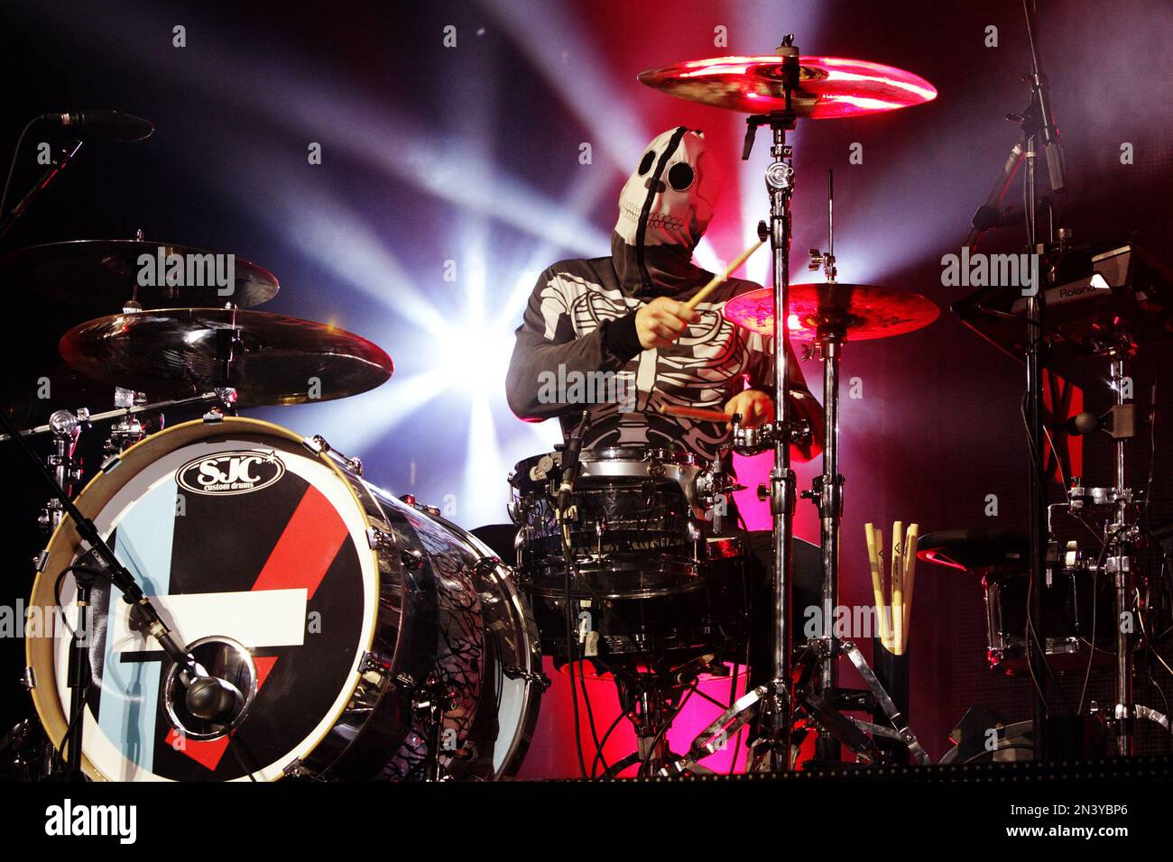 Josh Dun of the band Twenty One Pilots performs in concert at the Tower ...