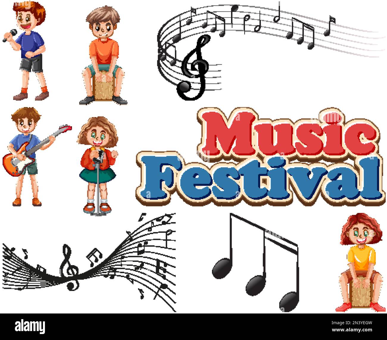 Kids musical instruments and music symbols set illustration Stock ...
