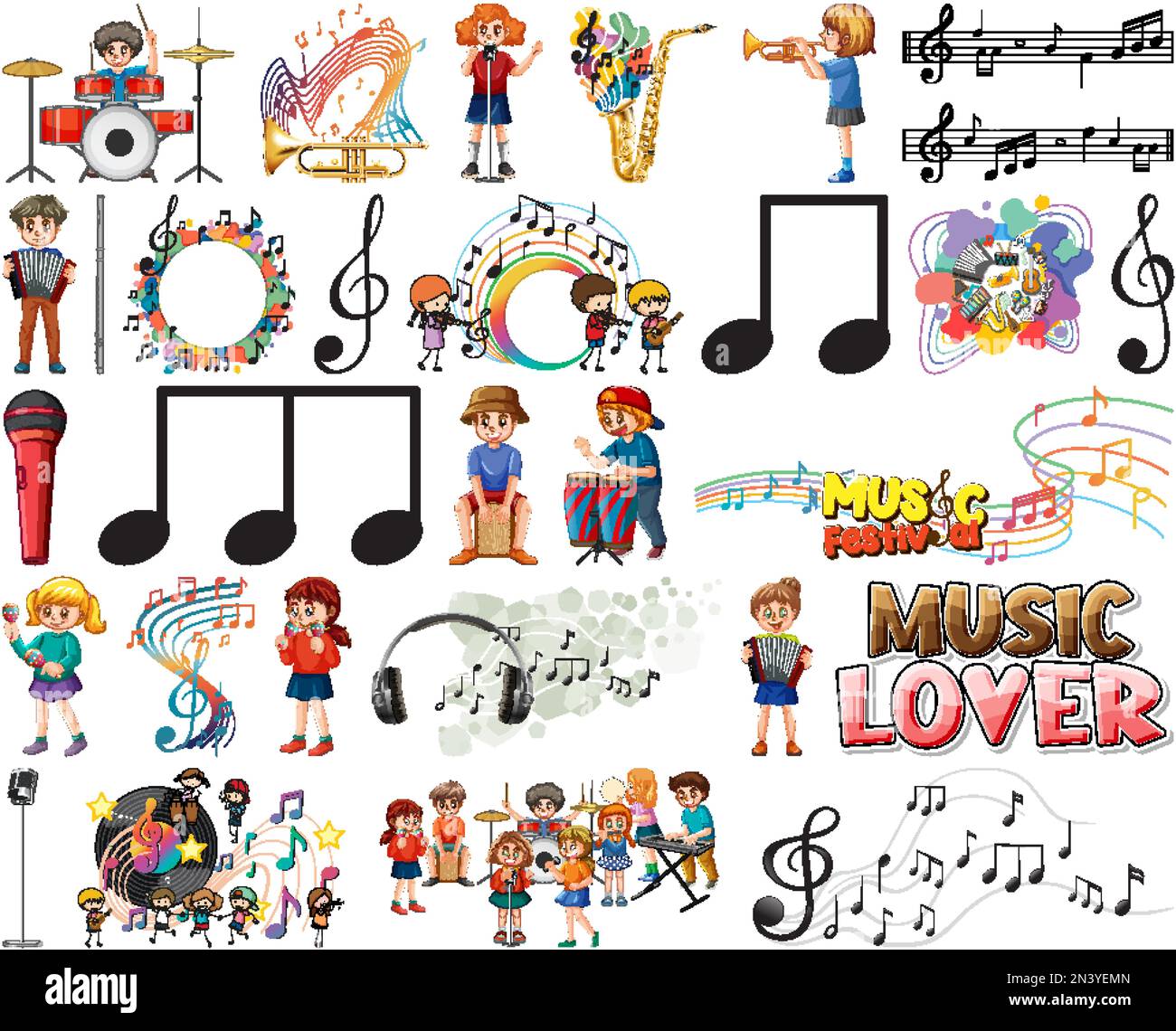 Kids musical instruments and music symbols set illustration Stock ...