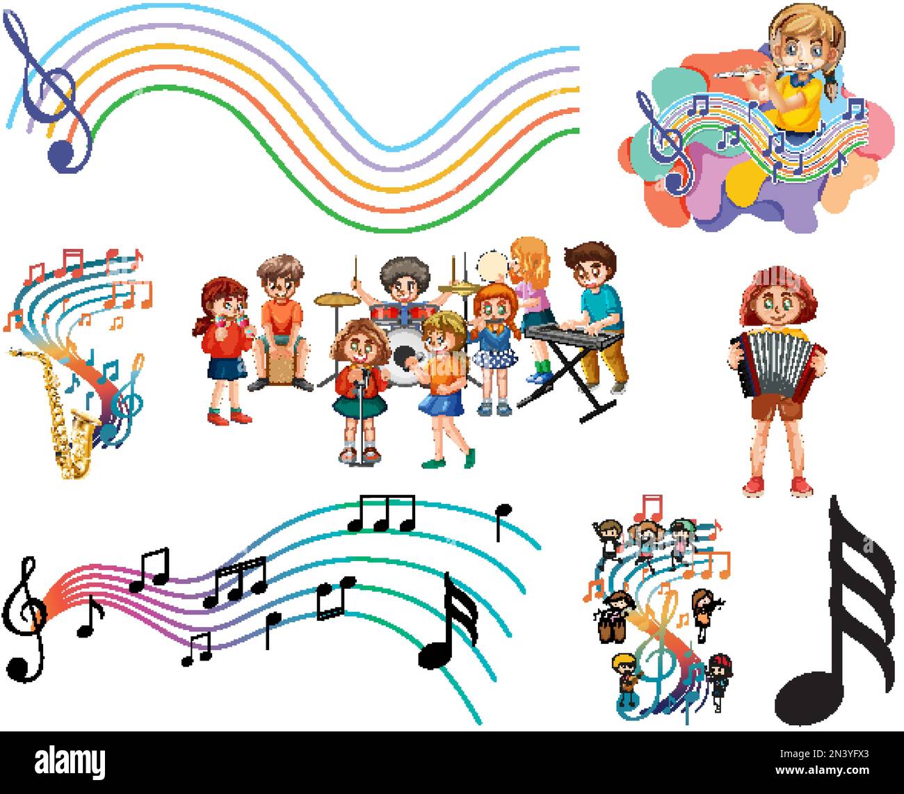 Kids musical instruments and music symbols set illustration Stock ...