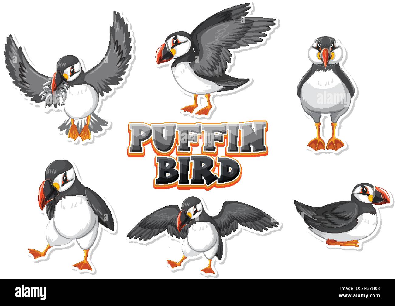 Set of puffin bird cartoon character in different poses illustration ...