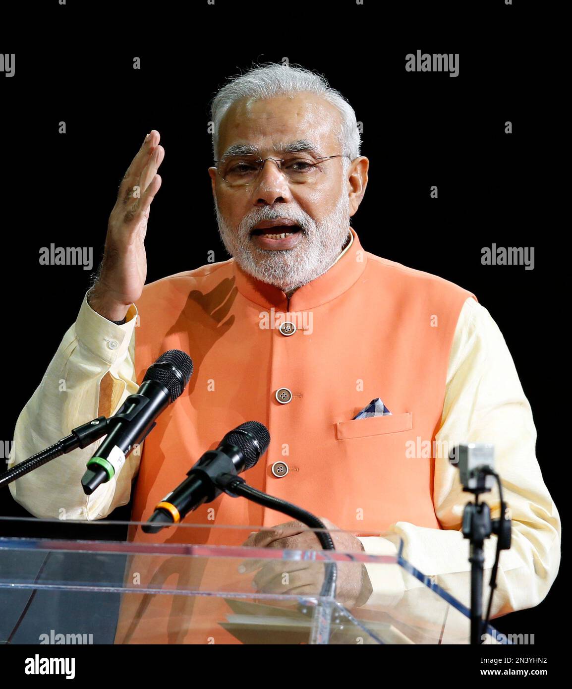 Prime Minister Narendra Modi of India gives a speech during a reception ...