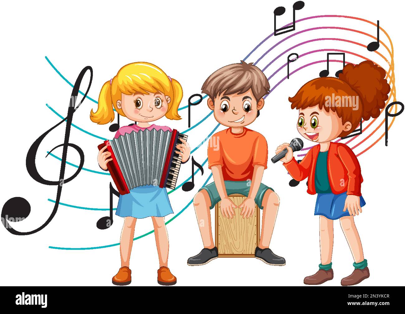 Happy kids playing musical instruments illustration Stock Vector Image ...