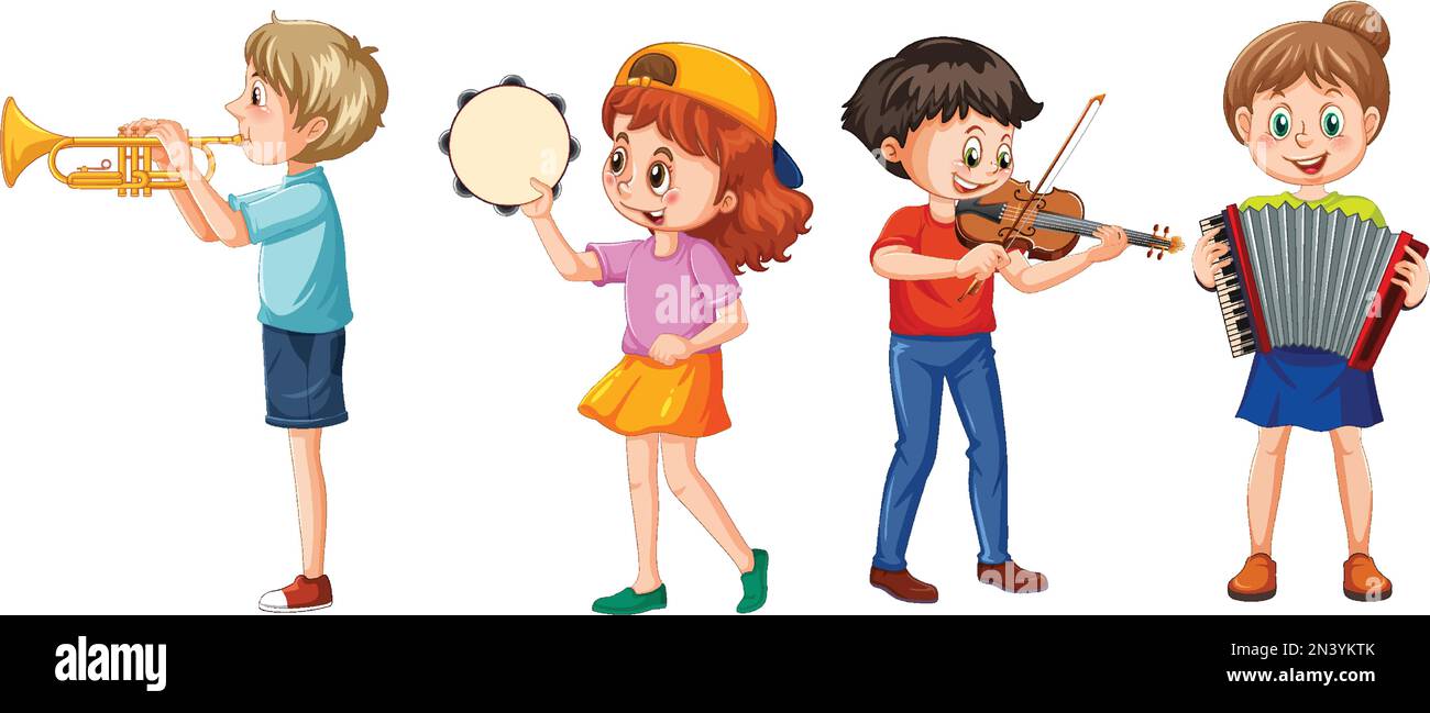 Set of children musician cartoon charcter illustration Stock Vector ...