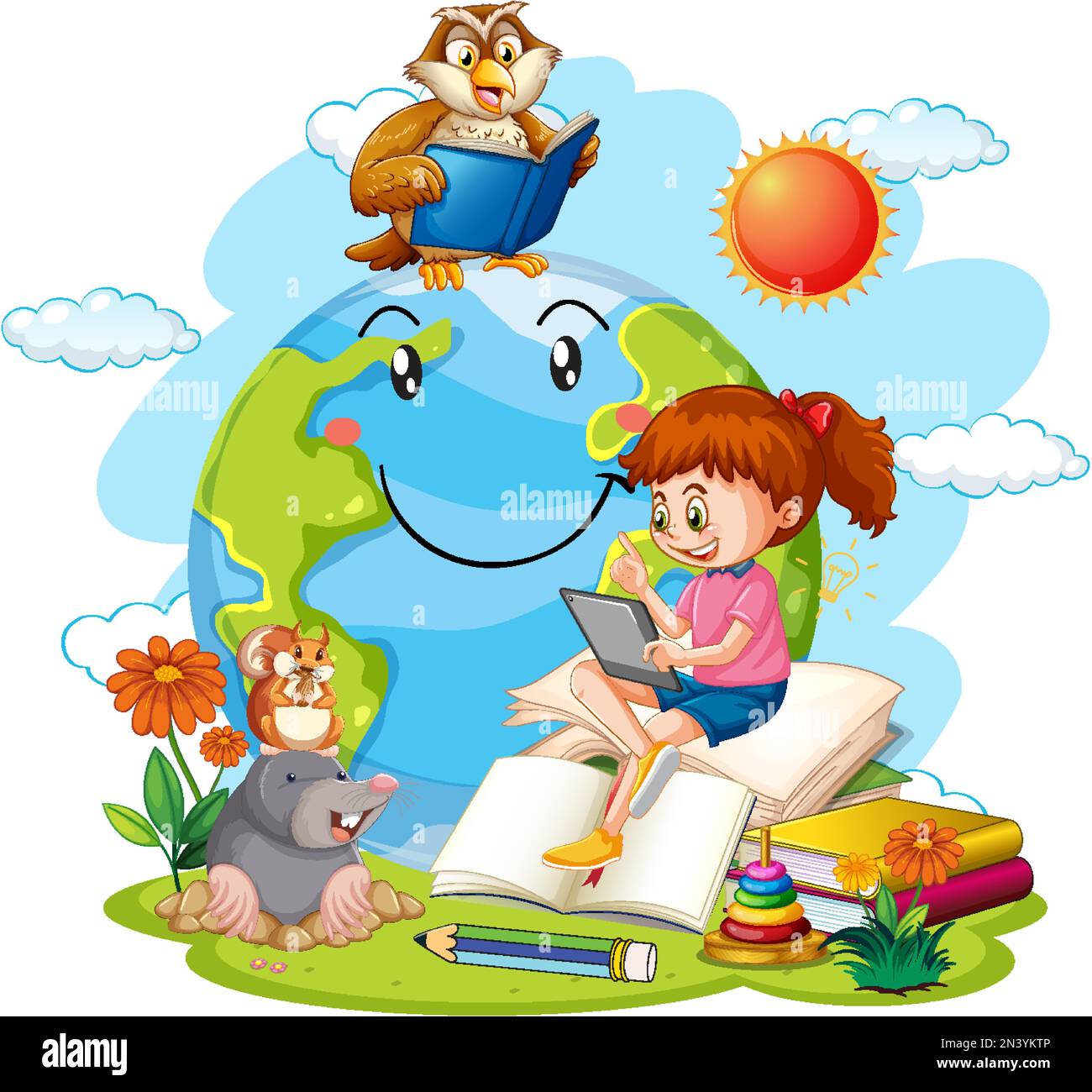 Earth planet with cartoon characters illustration Stock Vector Image ...