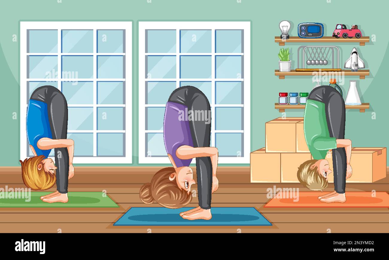 People practicing yoga exercise and meditation illustration Stock ...