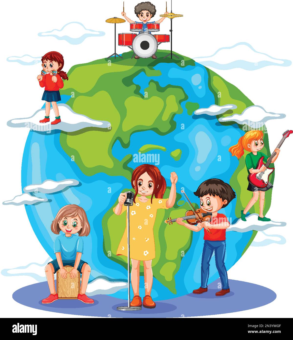 Children playing music on earth globe illustration Stock Vector Image ...