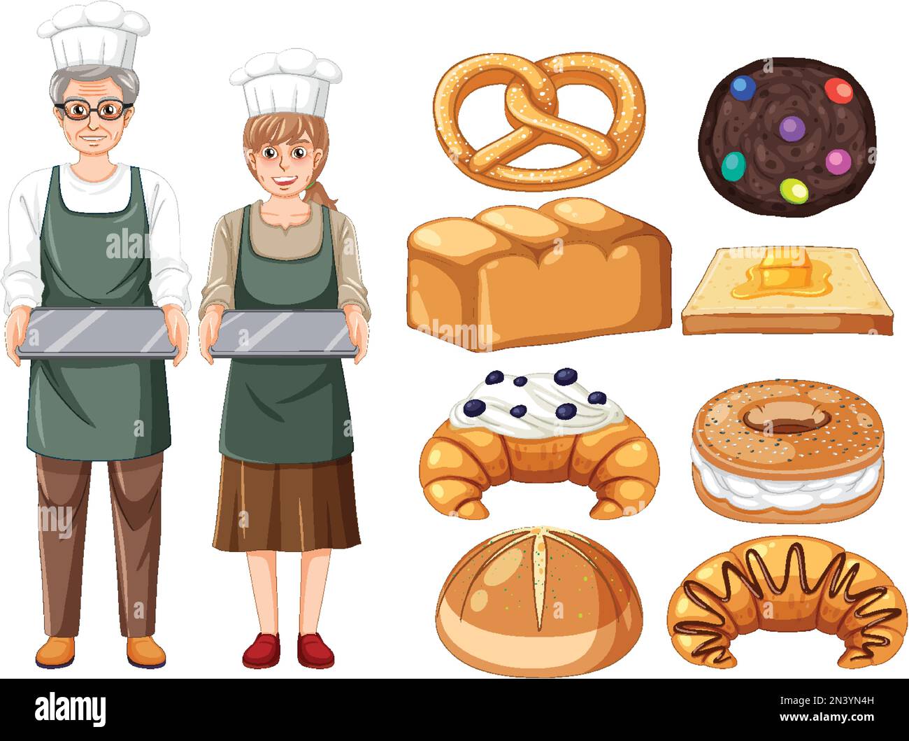 Bread and pastry products with baker illustration Stock Vector Image ...