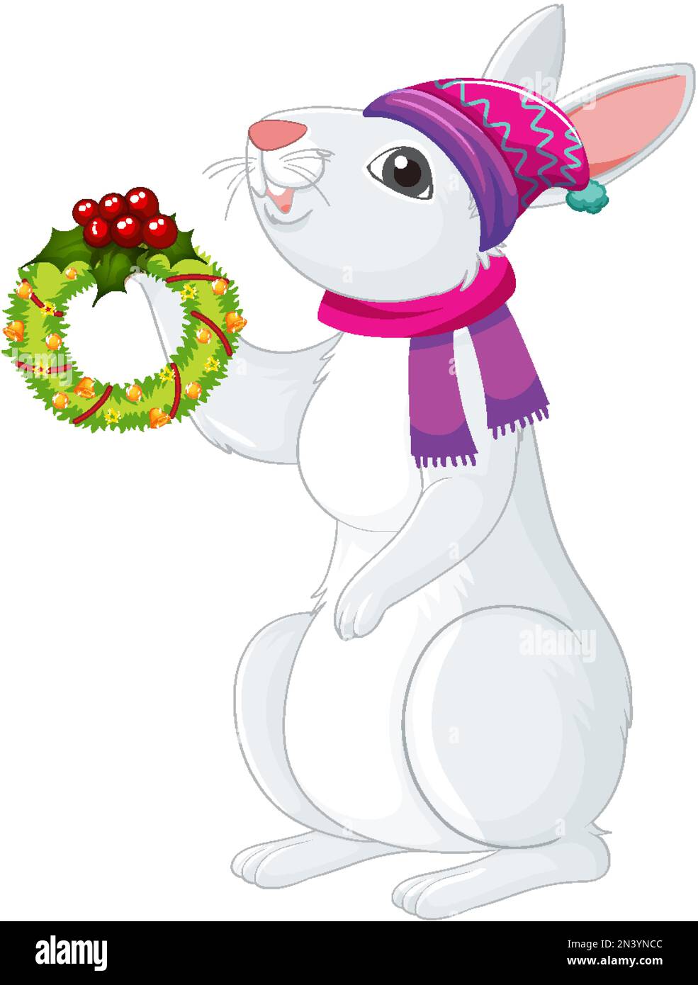 White rabbit in Christmas theme illustration Stock Vector Image & Art ...