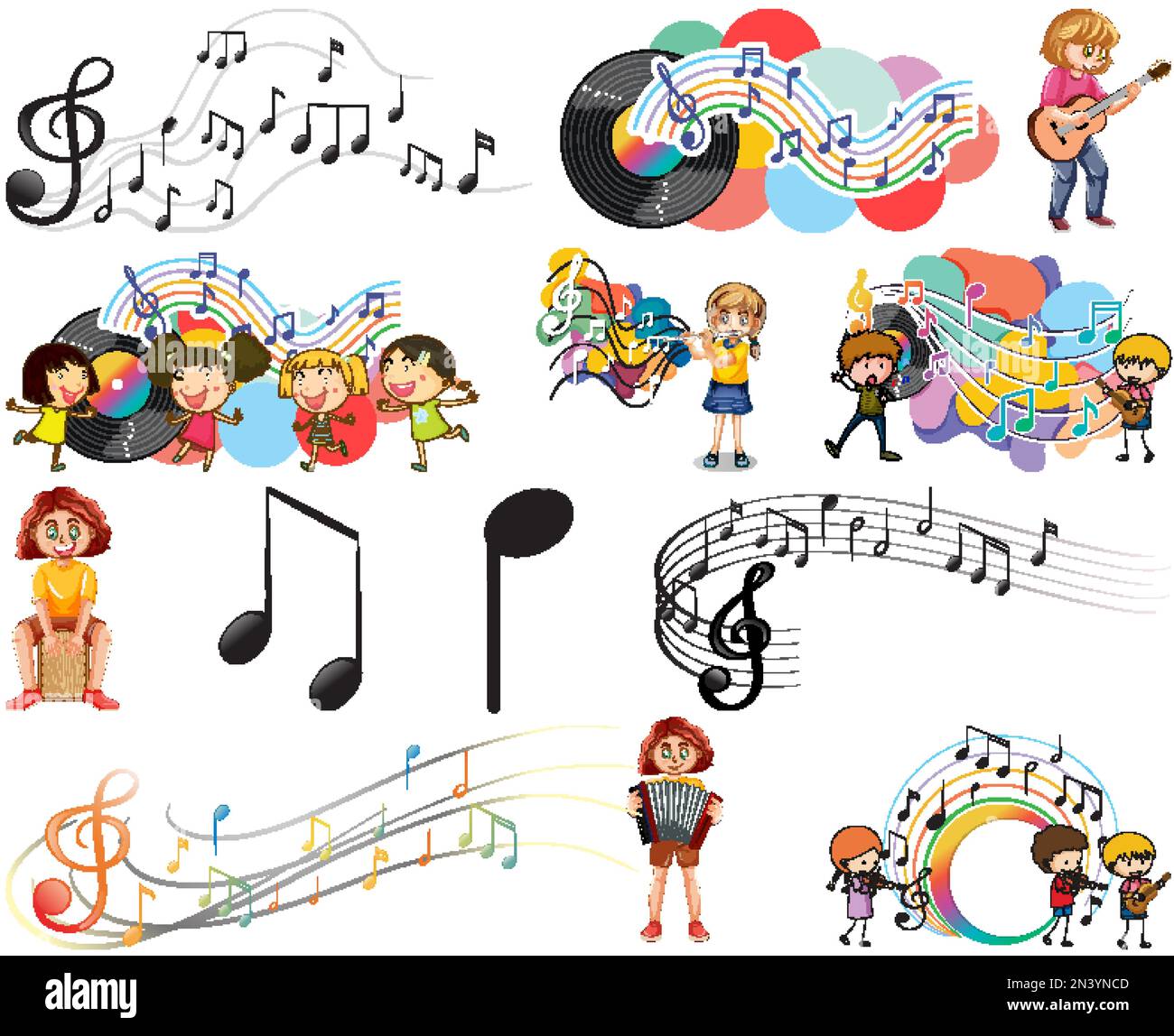 Kids musical instruments and music symbols set illustration Stock ...