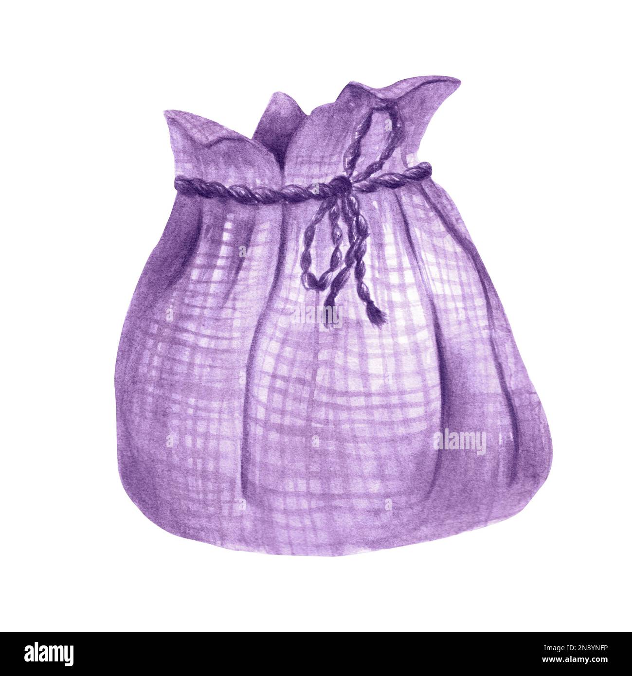 Hand-drawn watercolor burlap lilac sack. Eco-friendly pot for flowers ...