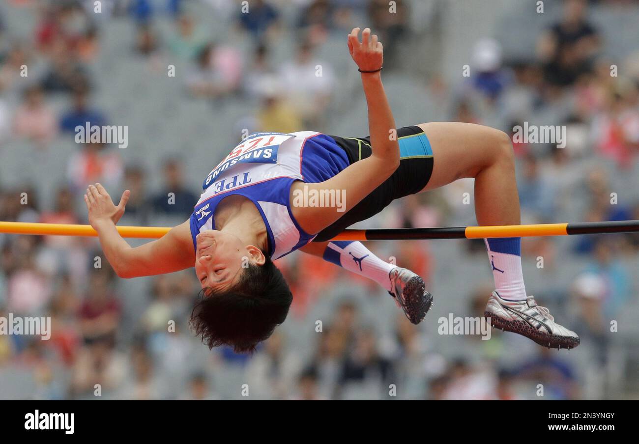 Taiwan's Huang Yu Ting makes an attempt in the high jump of the women's ...
