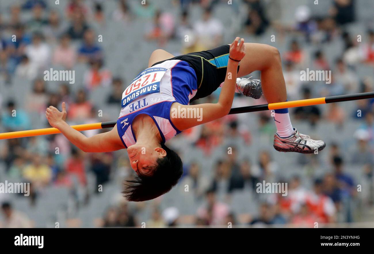 Taiwan's Huang Yu Ting makes an attempt in the high jump of the women's ...
