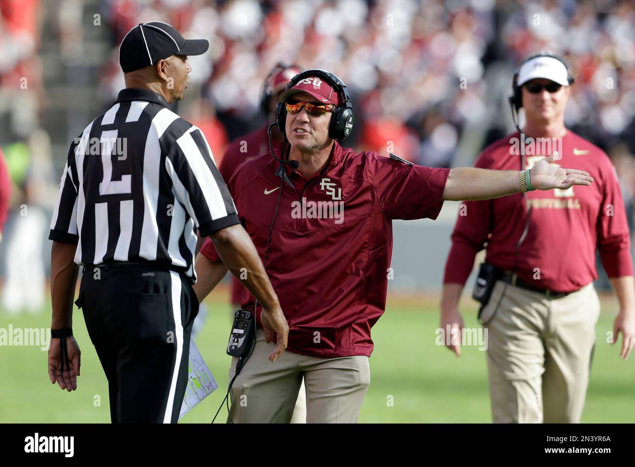 Florida State coach Jimbo Fisher argues with an official during the ...