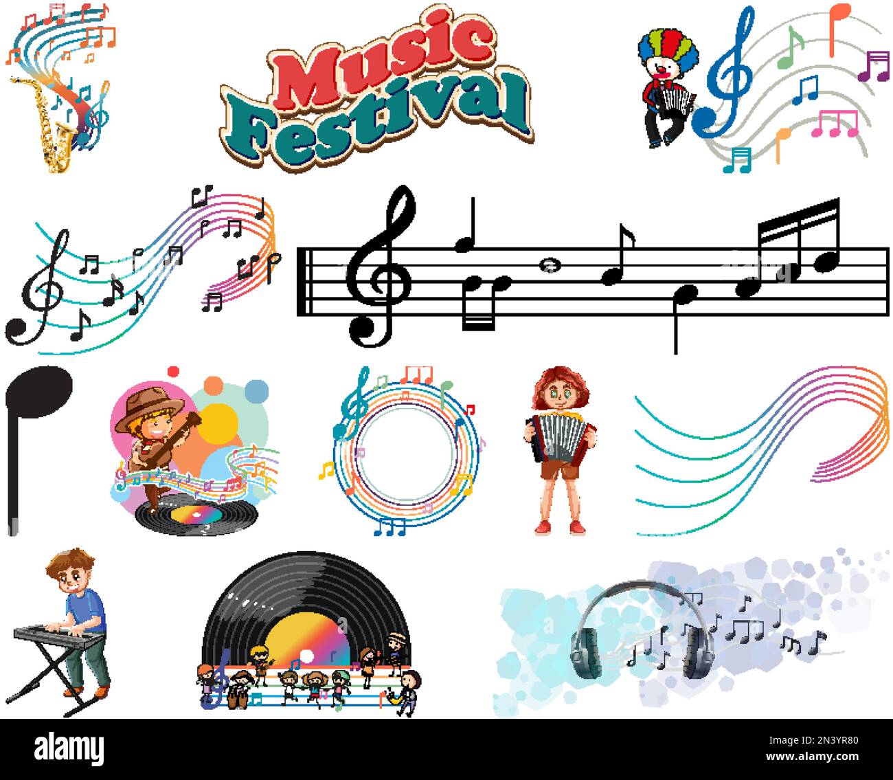 Kids musical instruments and music symbols set illustration Stock ...
