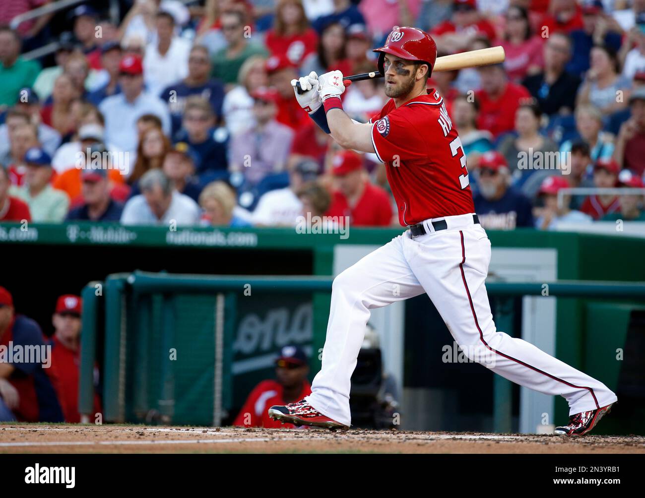 Washington Nationals left fielder Bryce Harper (34) bats during a ...