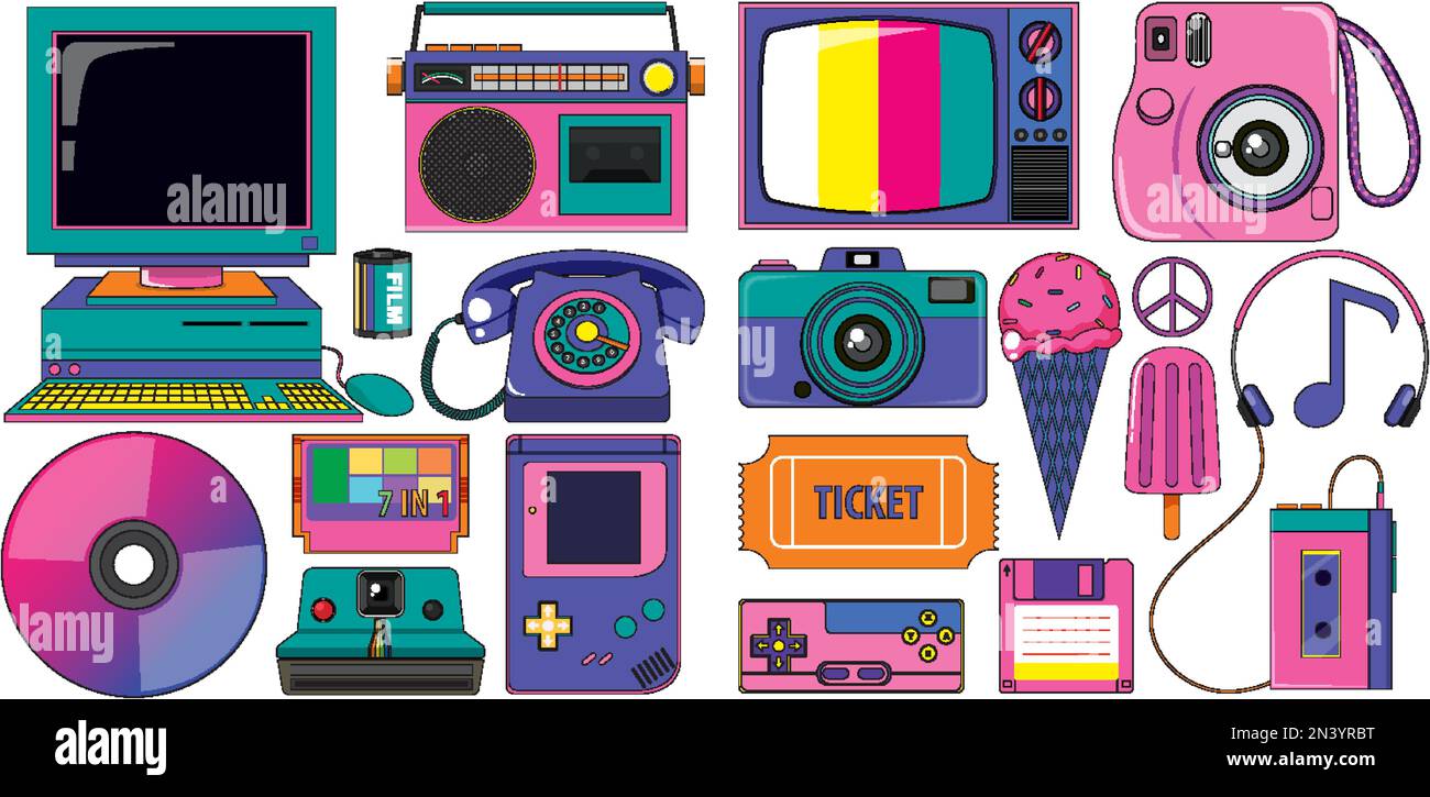 Retro objects and elements set illustration Stock Vector Image & Art ...