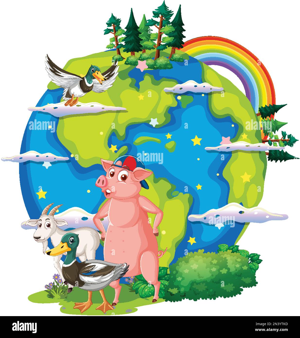 Animals on the planet earth illustration Stock Vector Image & Art - Alamy