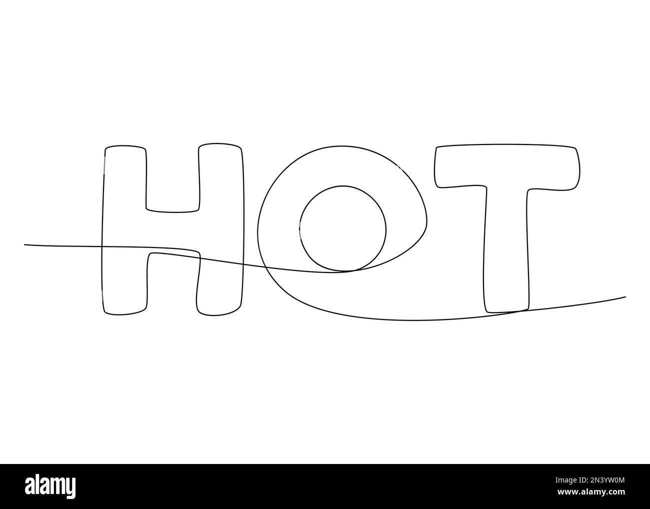 One continuous line of Hot word. Thin Line Illustration vector concept ...