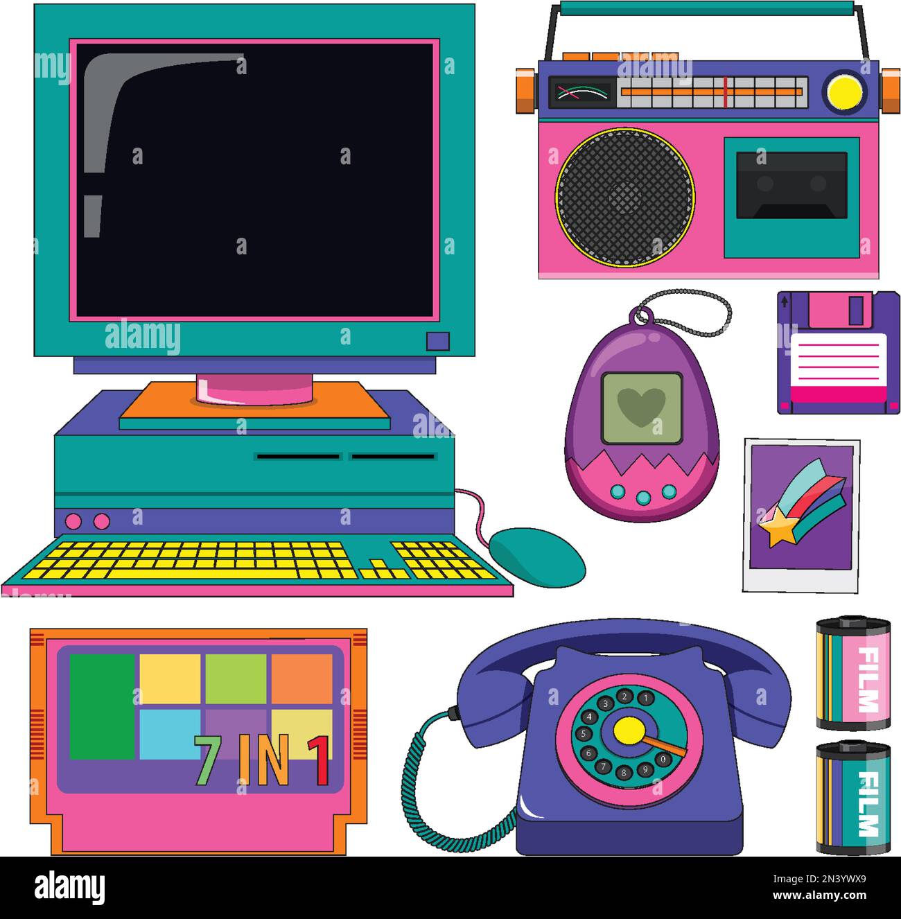 Retro objects and elements set illustration Stock Vector Image & Art ...