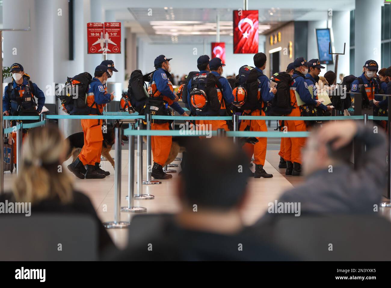 Istanbul, Istanbul, Turkey. 8th Feb, 2023. Members of a Japanese rescue ...