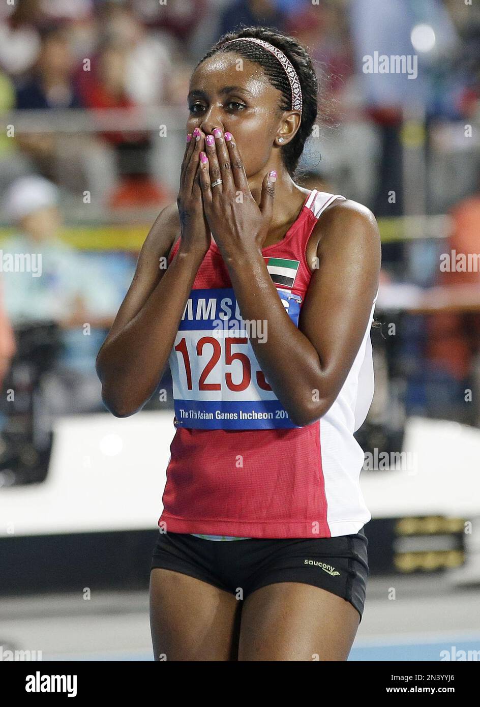 Alia Mohhammed Saeed Mohammed of the UAE reacts as she wins the women's ...