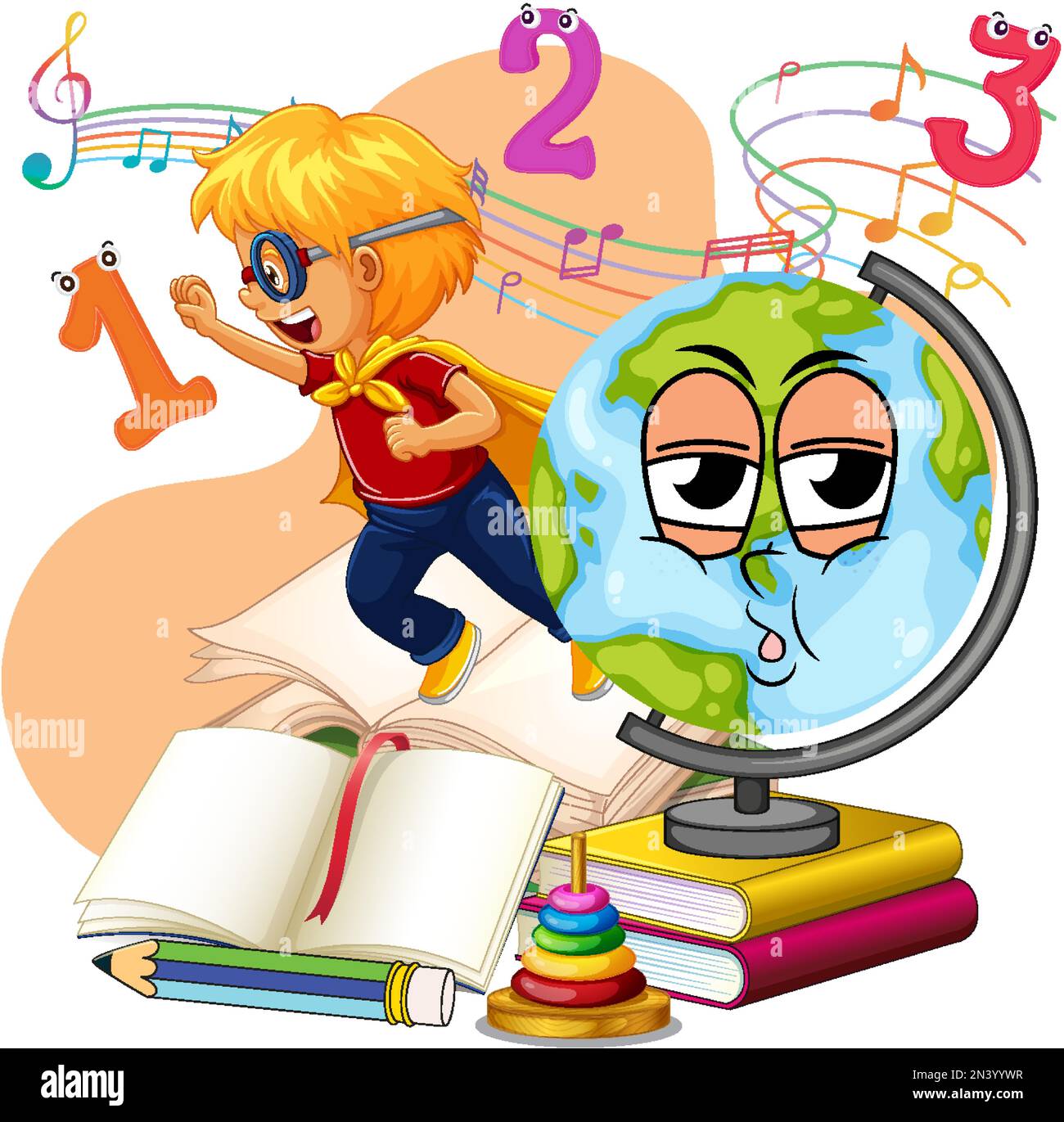 A kids with earth globe on books pile illustration Stock Vector Image ...