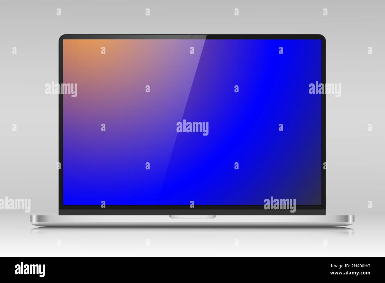 A laptop with a color gradient screen and a glare on a gray background ...