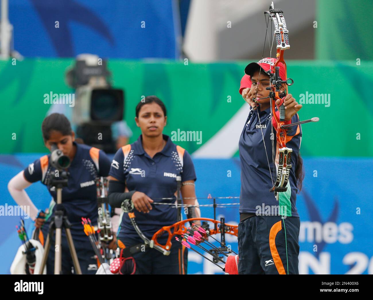 From left, India's team members Purvasha Sudhir Shende, Trisha Deb and ...