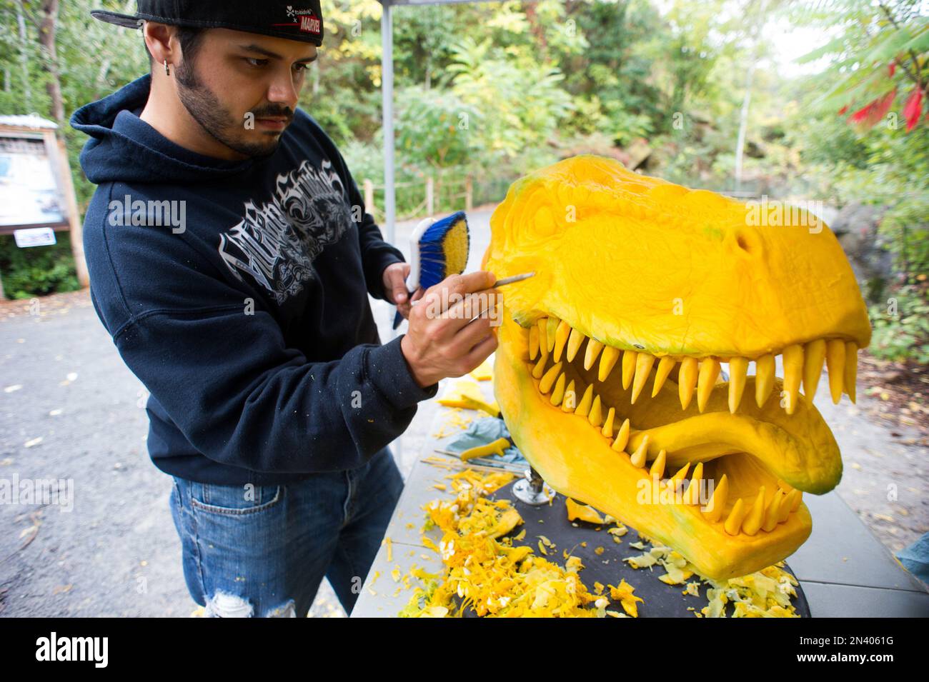 Chris Vierra, renowned pumpkin carver from Villafane Studios, creates a ...