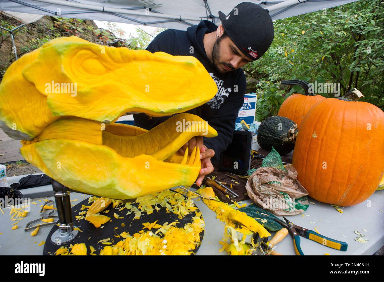 Chris Vierra, renowned pumpkin carver from Villafane Studios, creates a ...