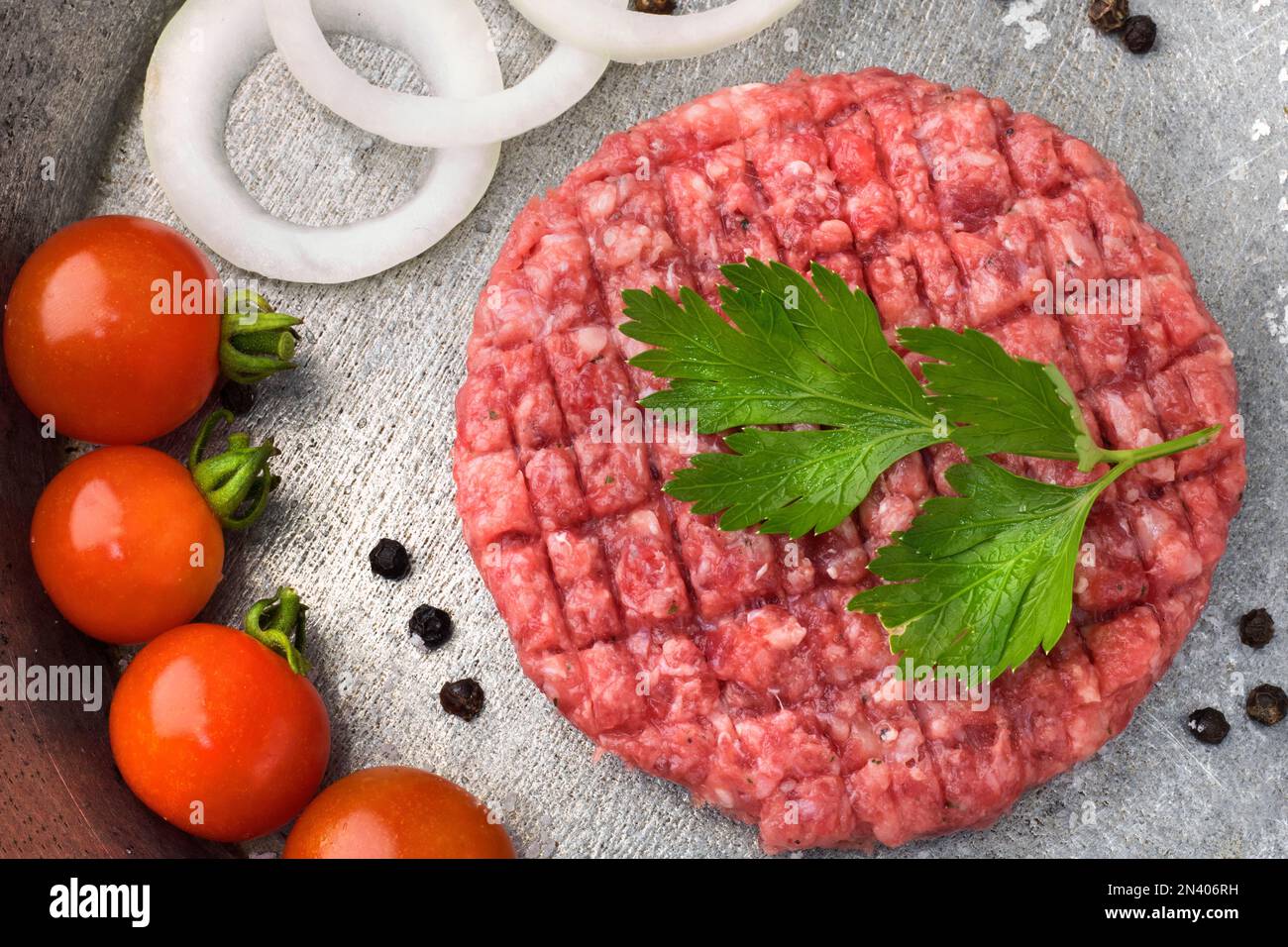 Raw Ground beef meat Burger steak cutlets fried on a hot grill. Cutlet ...
