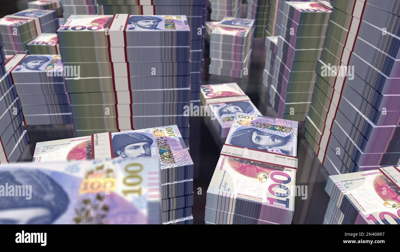 Georgia money Georgian Lari money pack 3d illustration. GEL banknote ...