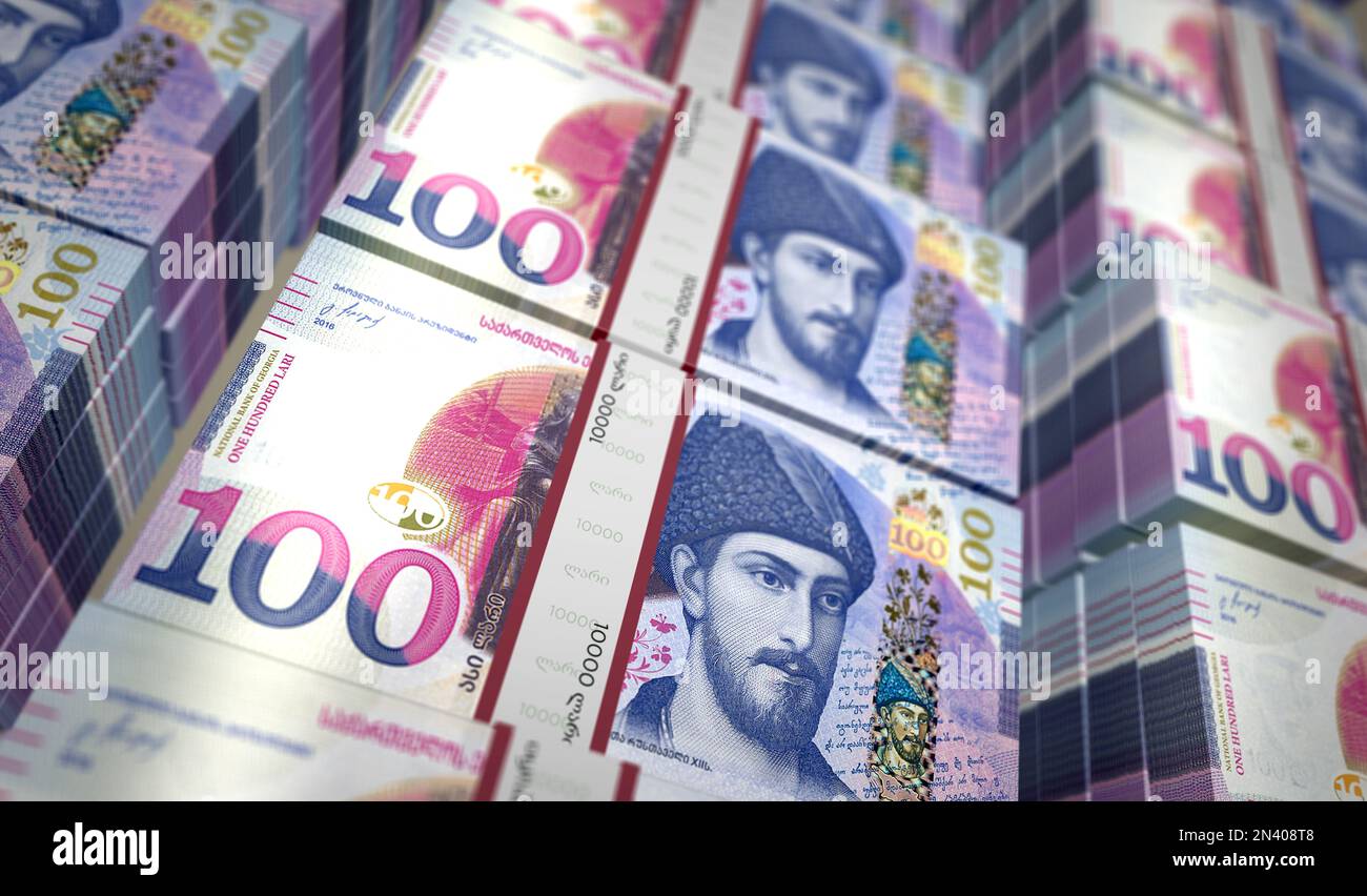 Georgia money Georgian Lari money pack 3d illustration. GEL banknote ...