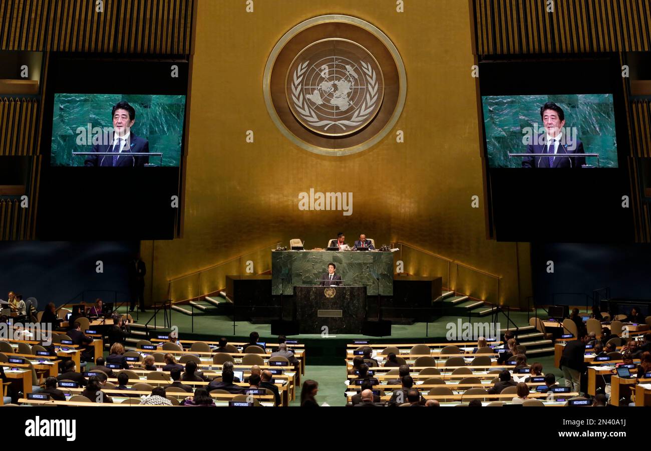 Prime Minister Shinzo Abe, of Japan, addresses the 69th session of the ...