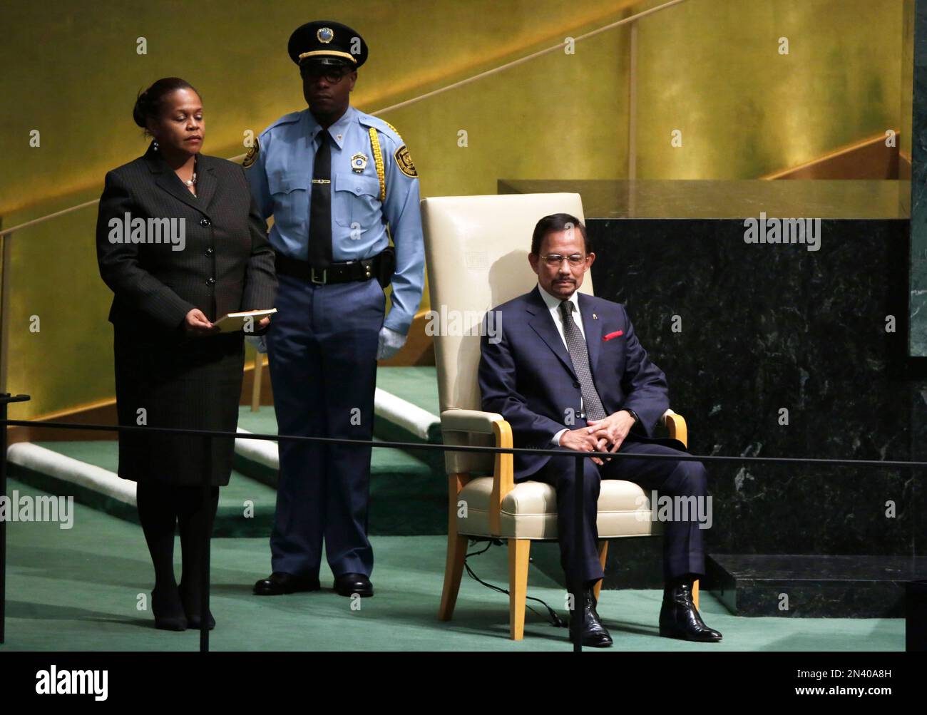 Hassanal Bolkiah Mu'izzaddin Waddaulah, the Sultan of Brunei, waits for ...