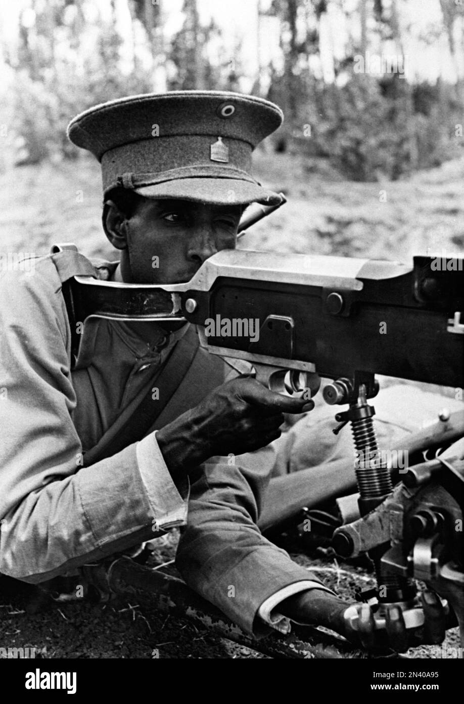 An Ethiopian soldier at the site of a heavy machine gun manoeuvre near ...