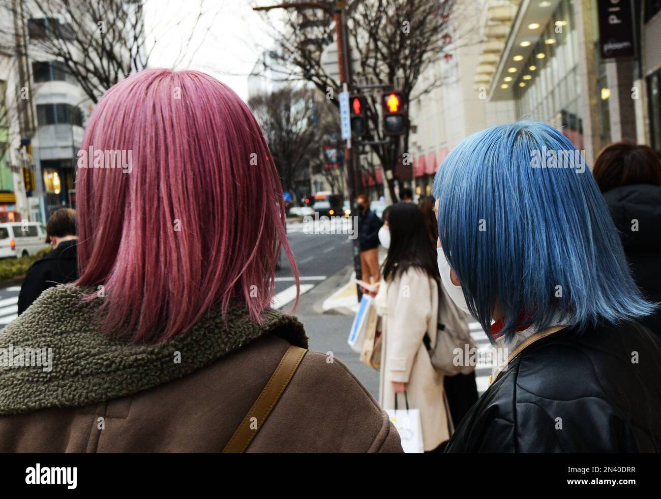 Young Japanese women with colorful hair in Sakae, Nagoya, Japan Stock ...