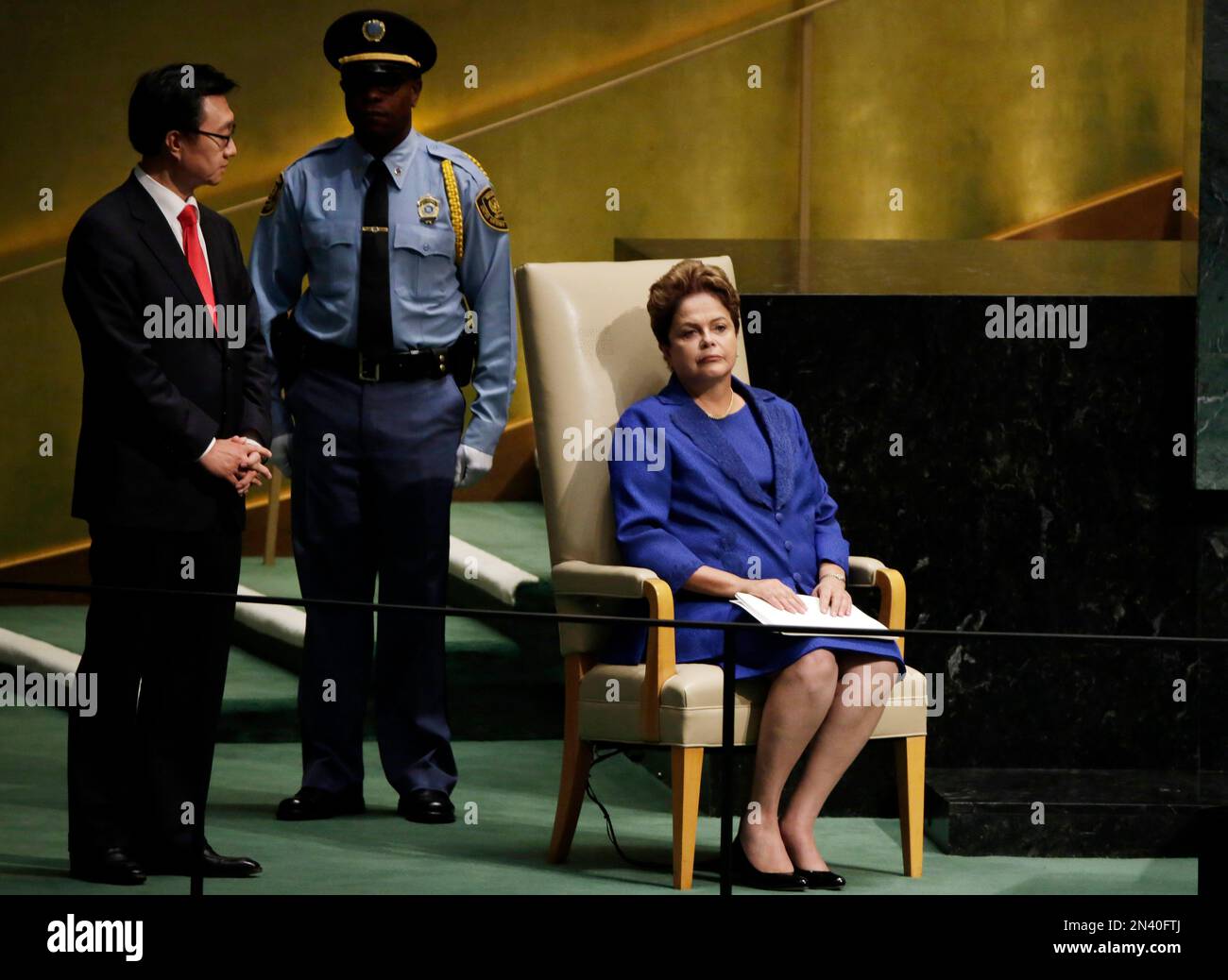 President Dilma Roussef, of Brazil, waits to address the 69th session ...