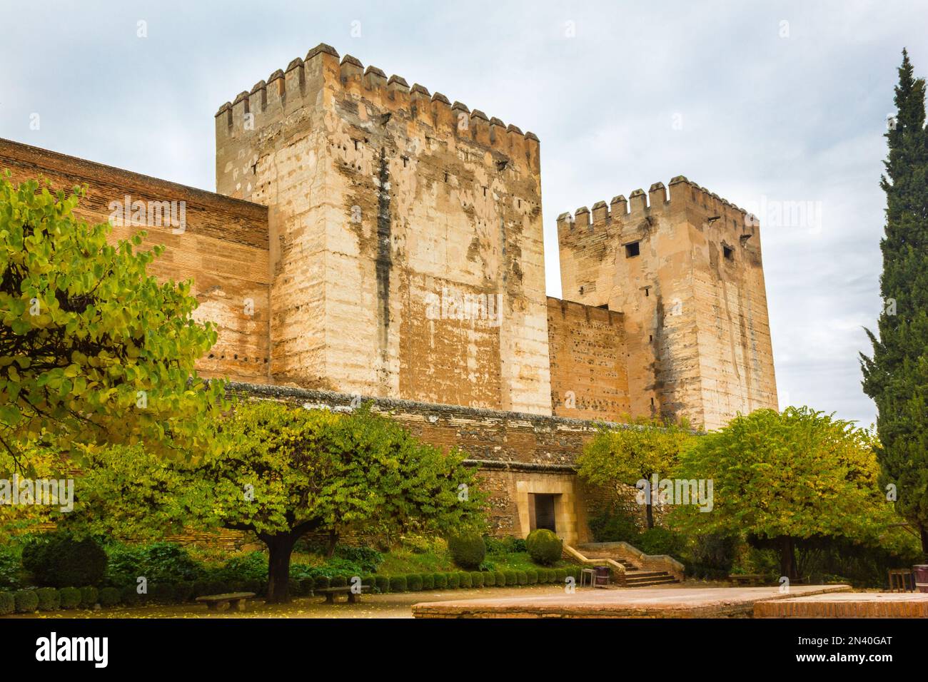 Entrance to The Alcazaba fortress in famous Alhambra palace in Spain ...