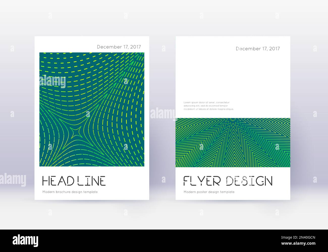 Minimal cover design template set. Green abstract lines on dark ...