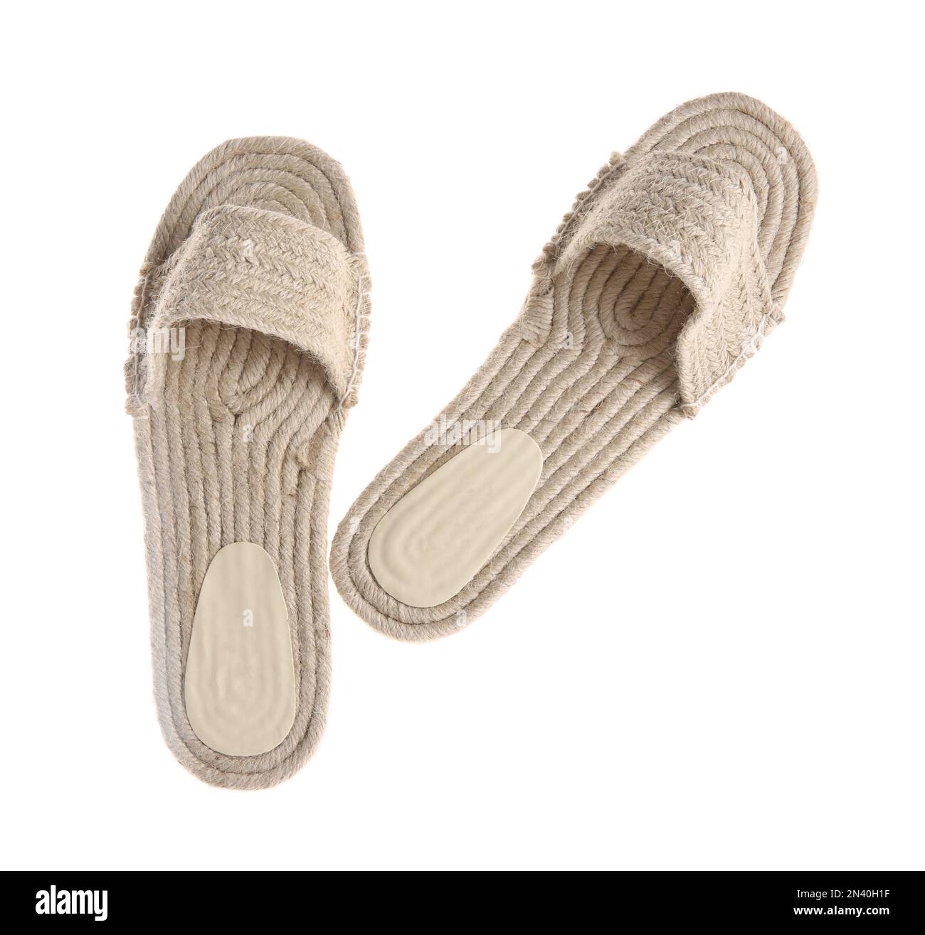 Slide shoes on white background, top view. Beach accessory Stock Photo ...