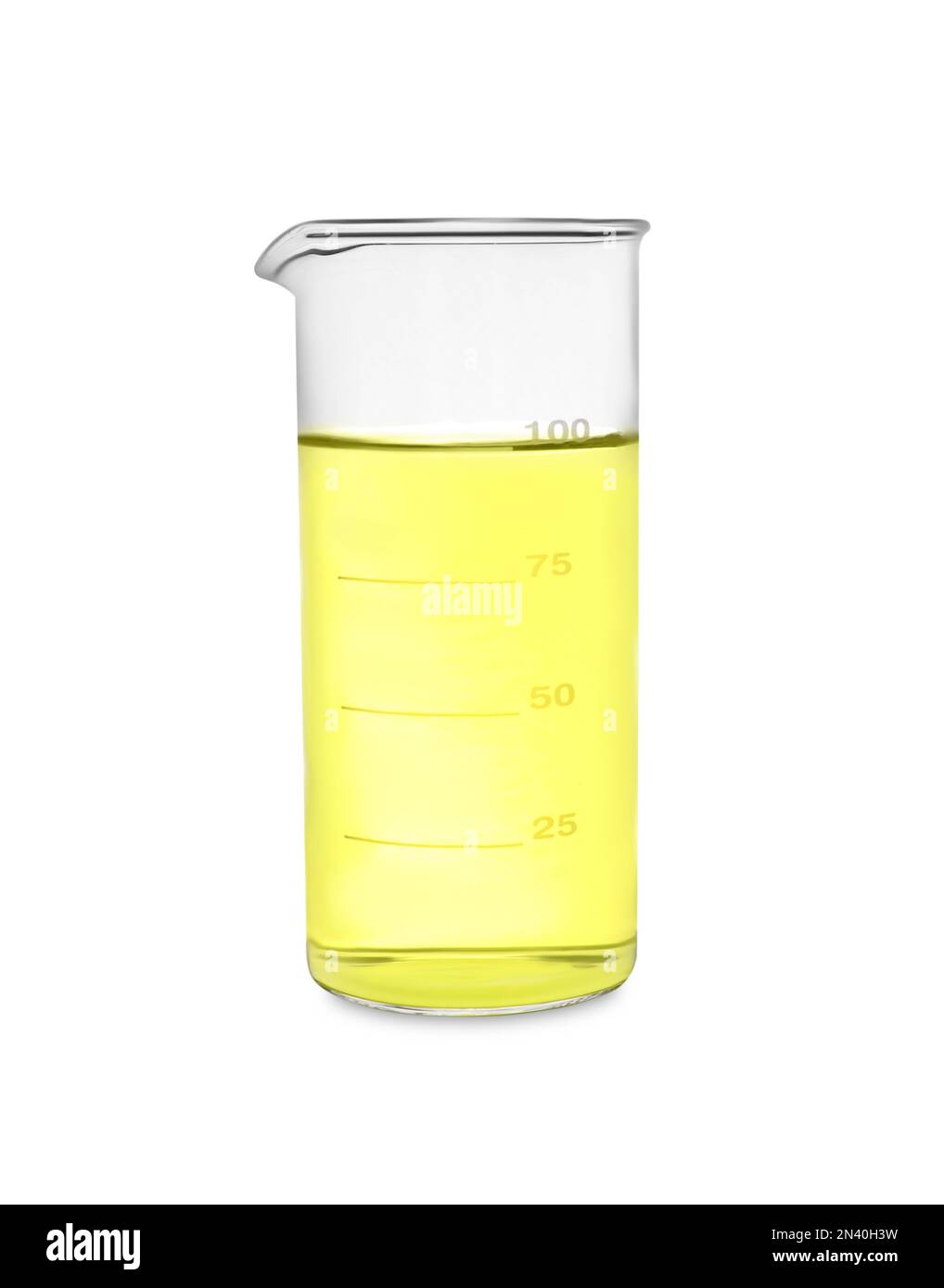 Beaker with yellow liquid isolated on white Stock Photo - Alamy